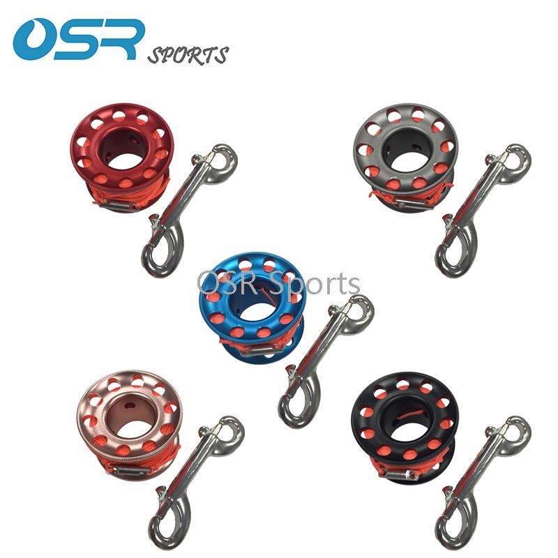 30M Nylon Line Aluminium Reel Spool Double End Clips Scuba Diving Reel
